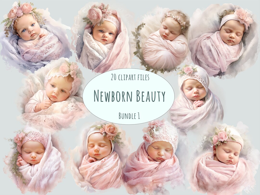 Watercolor Newborn Clipart 20 High Quality PNG Files Babyshower Clip ...