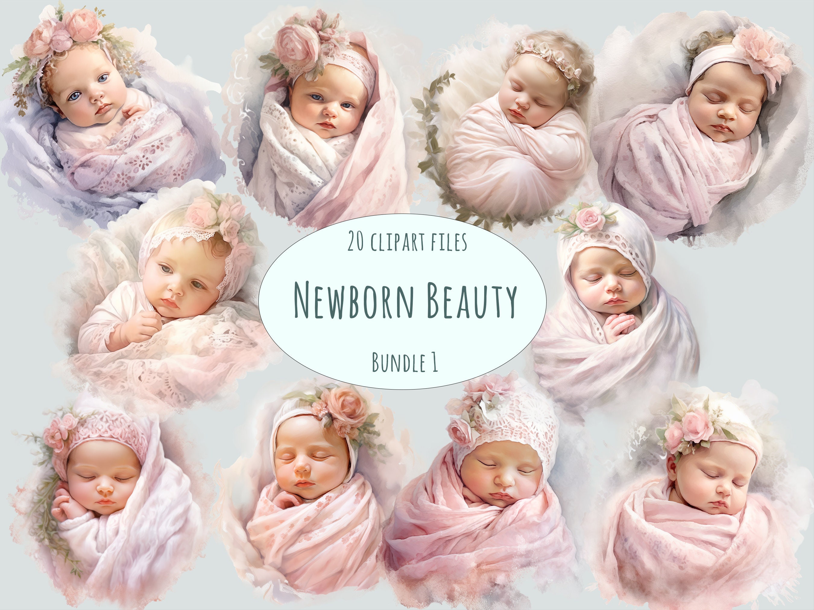 Watercolor Newborn Clipart 20 High Quality PNG Files - Etsy