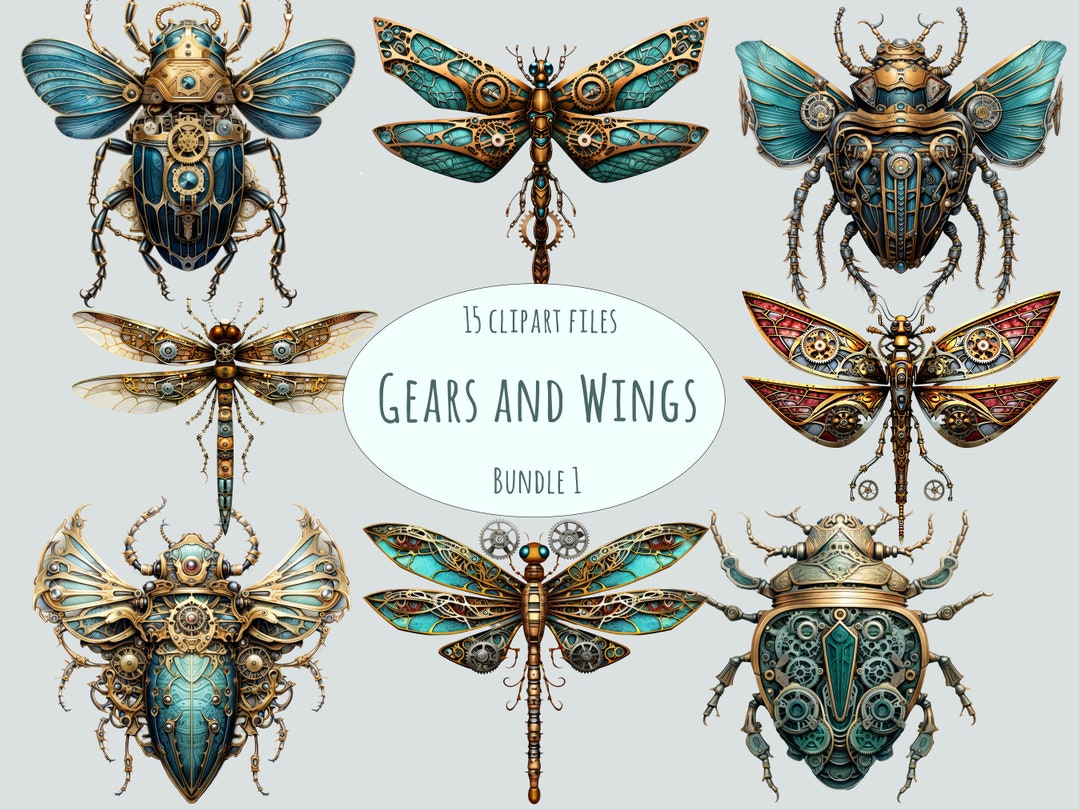 Steampunk Insects Clipart Collection: 15 Unique Watercolor Pngs for ...