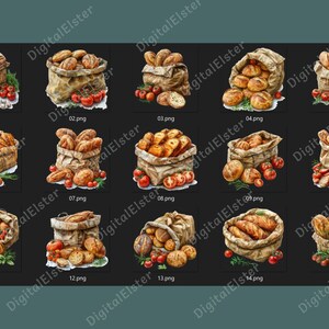 Bread With Tomatoes Clipart Collection, 15 Watercolor PNG Designs ...