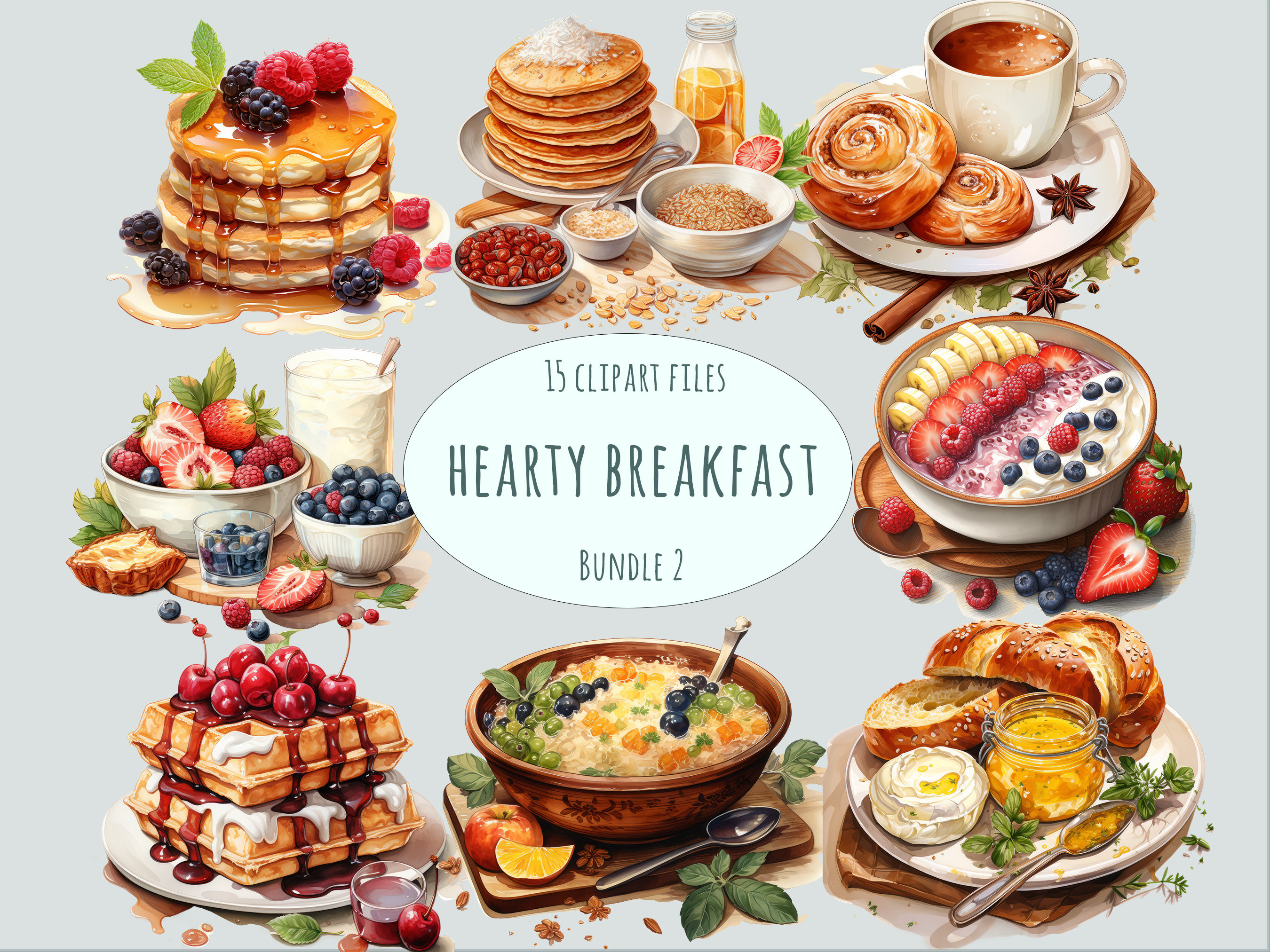 Watercolor Breakfast Clipart 15 High Quality PNG Files Food - Etsy