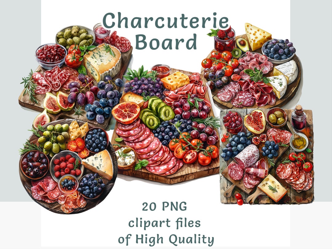 Deluxe Charcuterie Board Clipart - 15 Watercolor Pngs, Gourmet Food ...