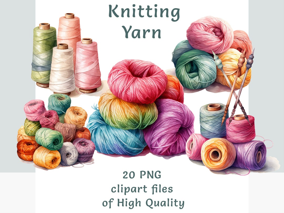 Knitting Clipart Bundle, Watercolor Yarn Clipart, Commercial Use ...