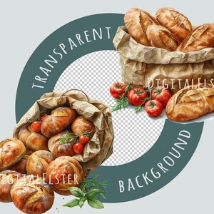 Bread With Tomatoes Clipart Collection, 15 Watercolor PNG Designs ...