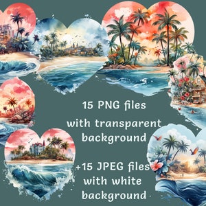 Beach Love Clipart Collection, Heart-shaped Sea & Valentines Vacation ...