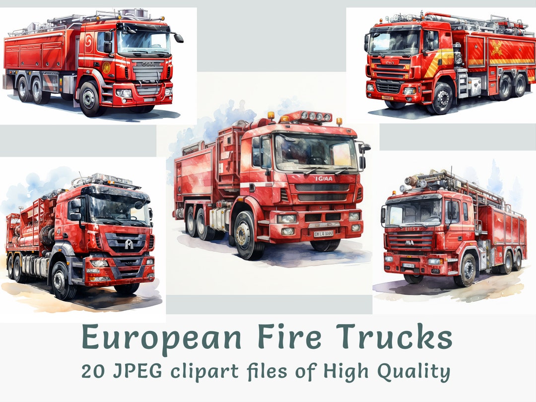Fire Truck Clipart | 20 JPEG | Watercolor Fire Engine | Commercial Use ...