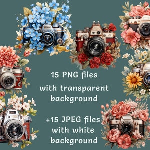 Watercolor Camera Clipart, 15 High Quality PNG and JPEG, Travel Floral ...