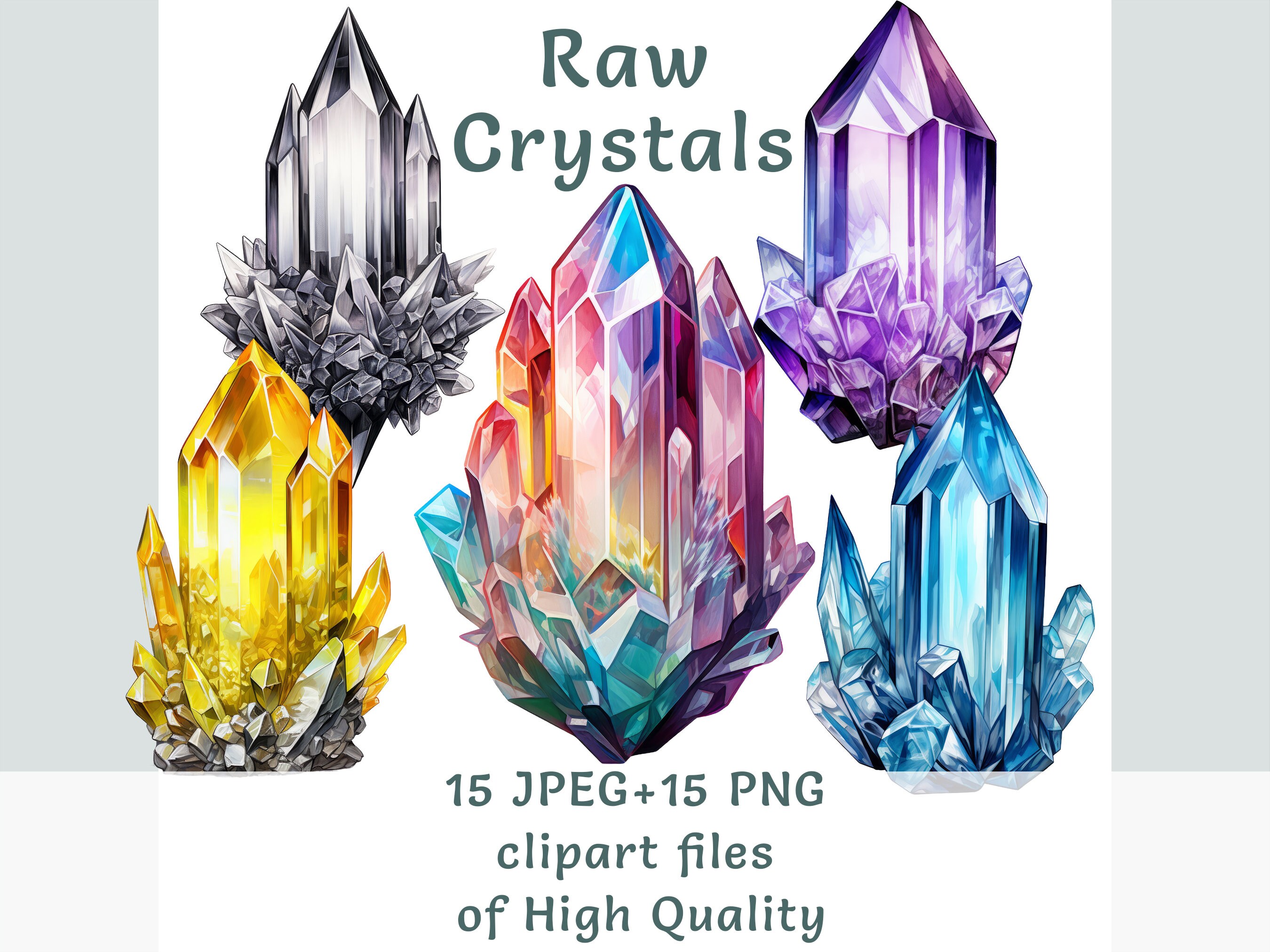 Watercolor Quartz Clipart 15 High Quality PNG and JPEG Crystal Gem Clip ...