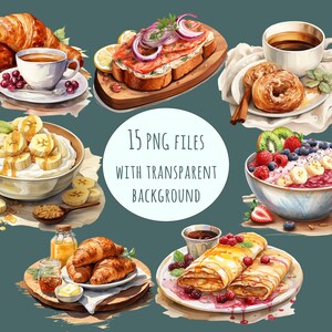 Watercolor Breakfast Clipart, 15 High Quality PNG, Watercolor Food ...