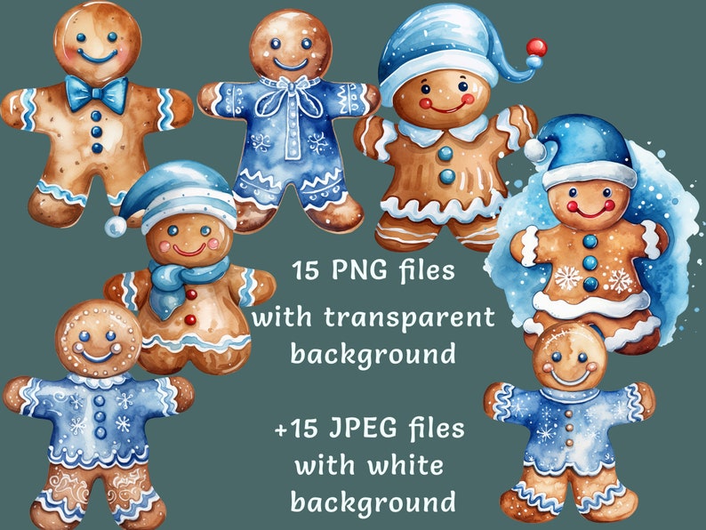 Gingerbread Man Clipart | 15 PNG JPEG | Watercolor Cookies Clipart ...