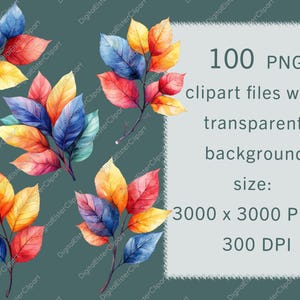 Autumn Leaves Clipart, 100 Watercolor Fall Foliage PNG Files ...