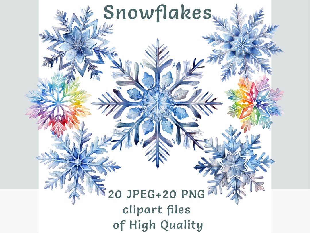 Watercolor Snowflakes Clipart, 20 High Quality PNG and JPEG, Christmas ...