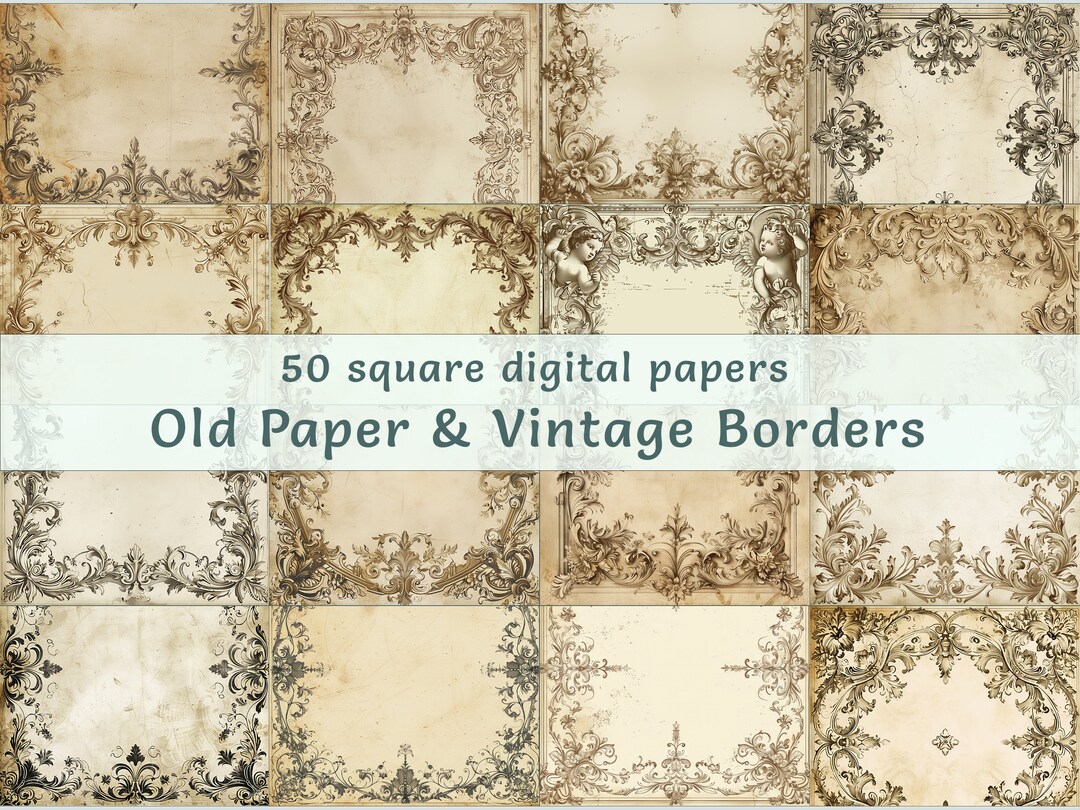 Vintage Border Digital Paper Collection - 50 JPEG Files for Commercial ...