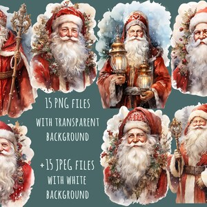 Vintage Santa Claus Clipart Collection 15 Watercolor Pngs for ...