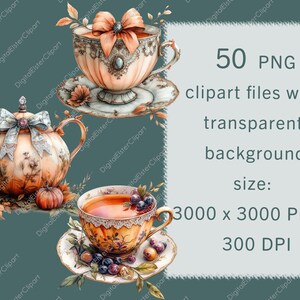 Tea Set Clipart, 50 PNG Tea Pot and Cup Watercolor Illustrations, Home ...