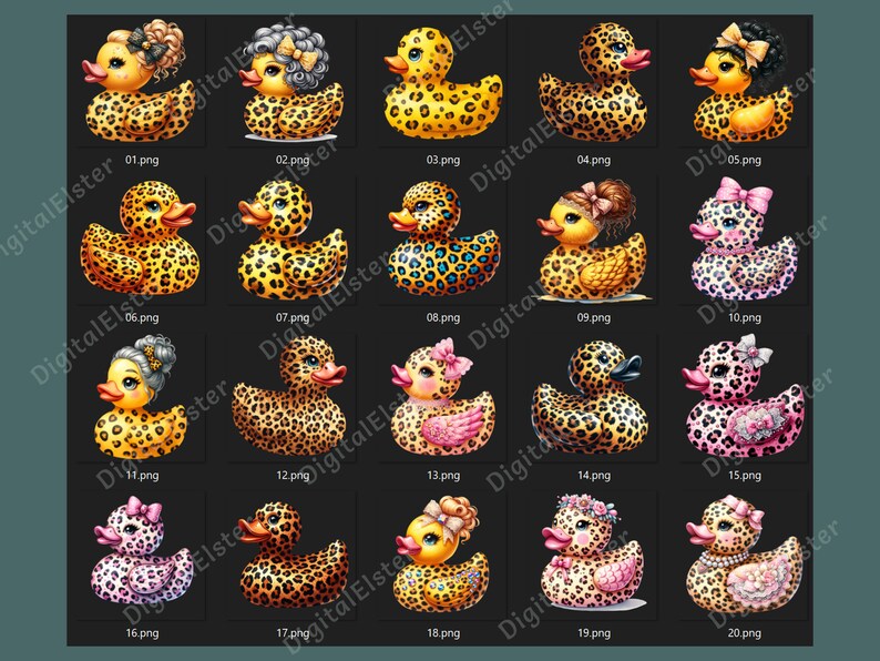 Yellow Rubber Duck Clipart Set, 20 Watercolor PNG, Duckies Leopard ...