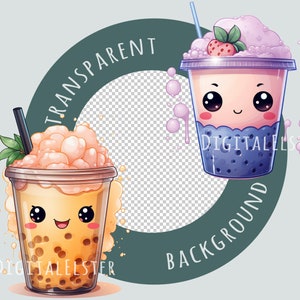 Kawaii Bubble Tea Clipart | Cute Boba Tea PNG JPEG Set for Digital ...