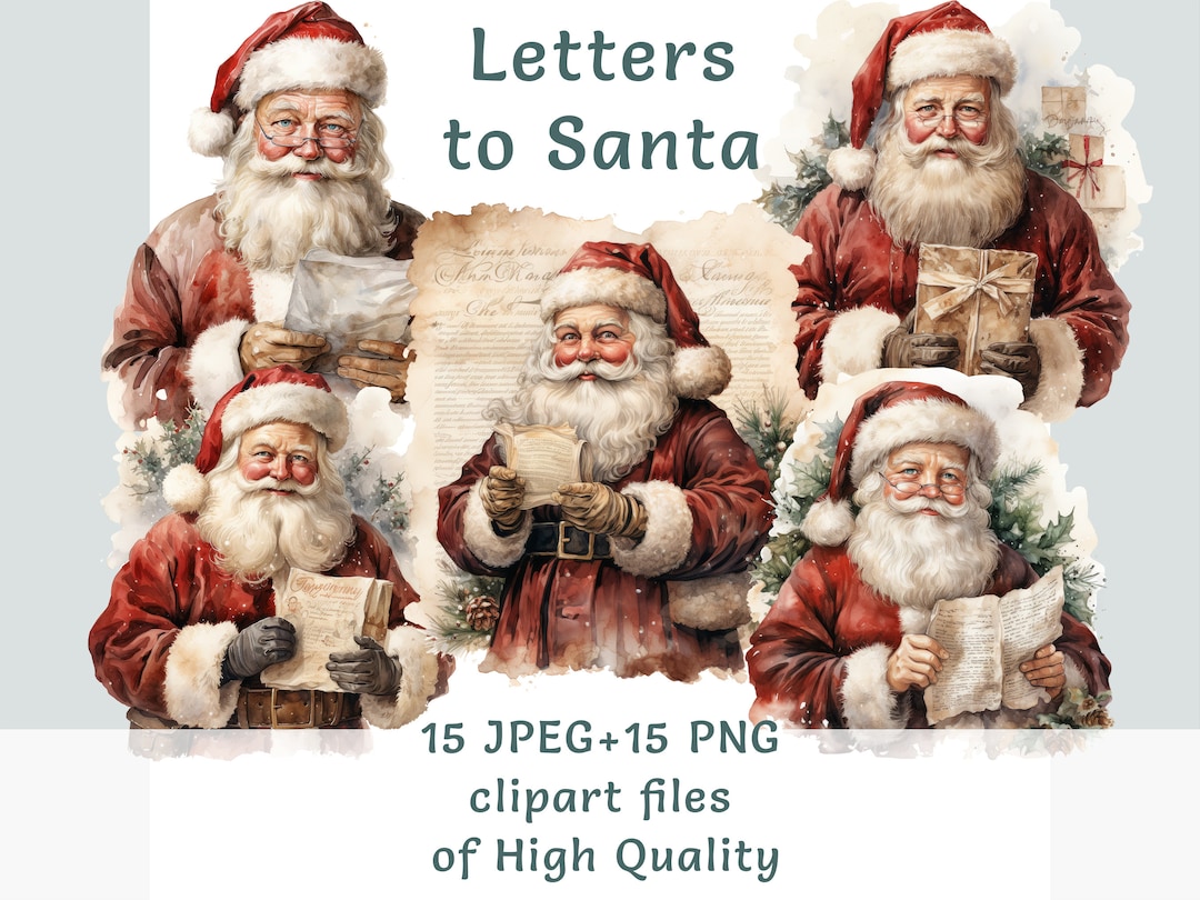 Watercolor Santa Clipart, 15 High Quality PNG and JPEG Christmas Clip ...