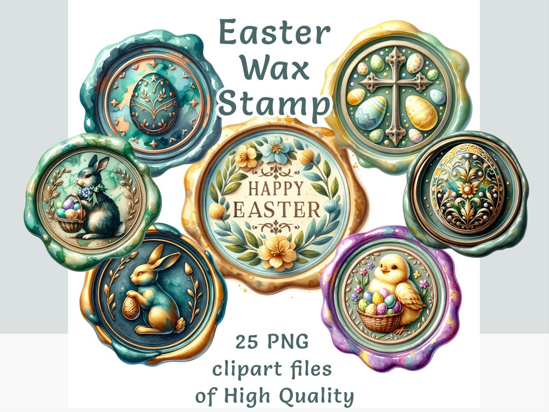 Easter Wax Seal PNG Bundle, Vintage Bunny & Egg Stamp Clipart ...