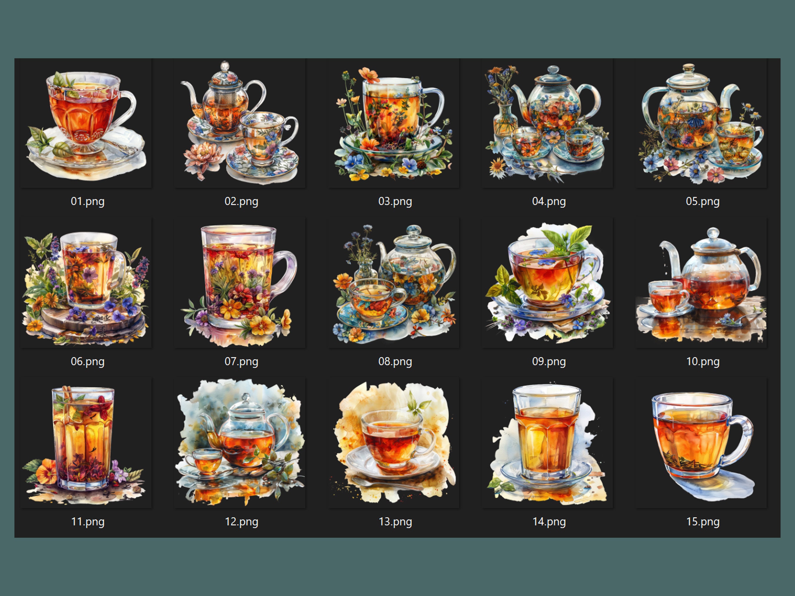 Watercolor Tea Cup Clipart Bundle, Teapot and Herbal Drink Illustration ...