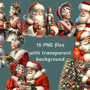 Watercolor Christmas Clipart, 15 High Quality PNG, Santa Claus With Mrs ...
