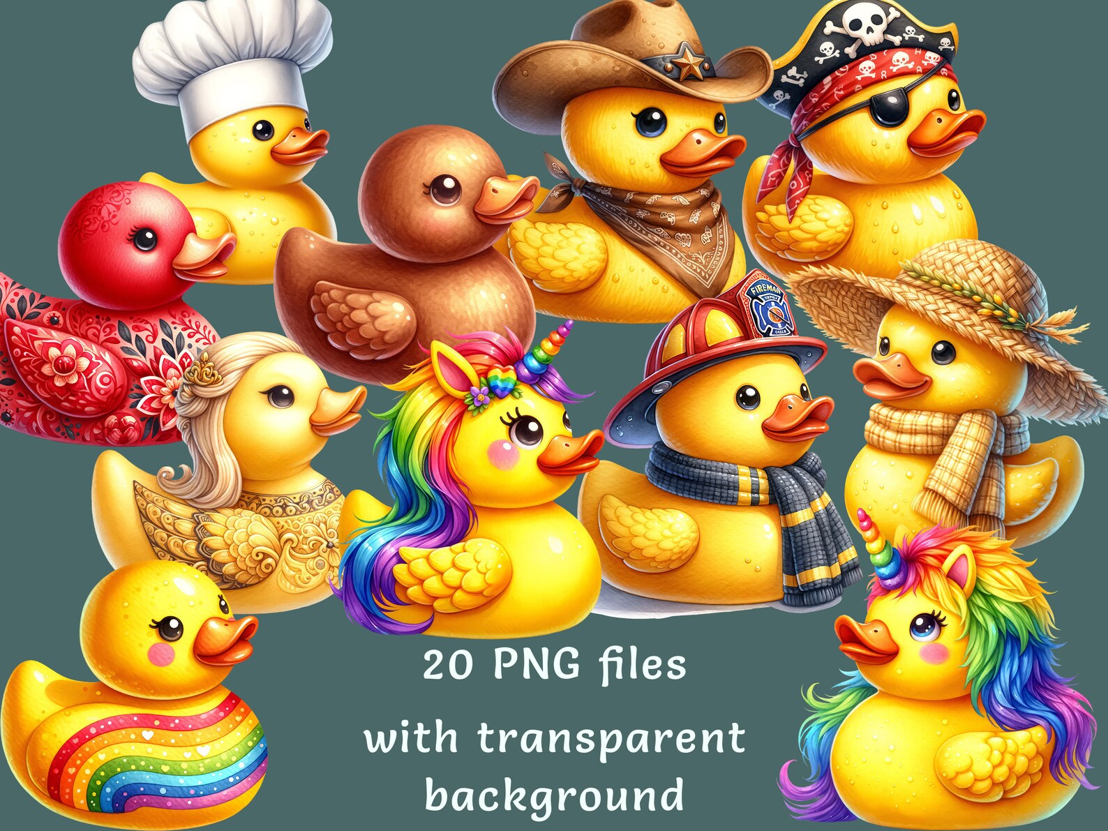 Rubber Duck Clipart Set, 20 Watercolor Pngs for Commercial Use, Cute ...