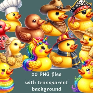 Rubber Duck Clipart Set, 20 Watercolor Pngs for Commercial Use, Cute ...