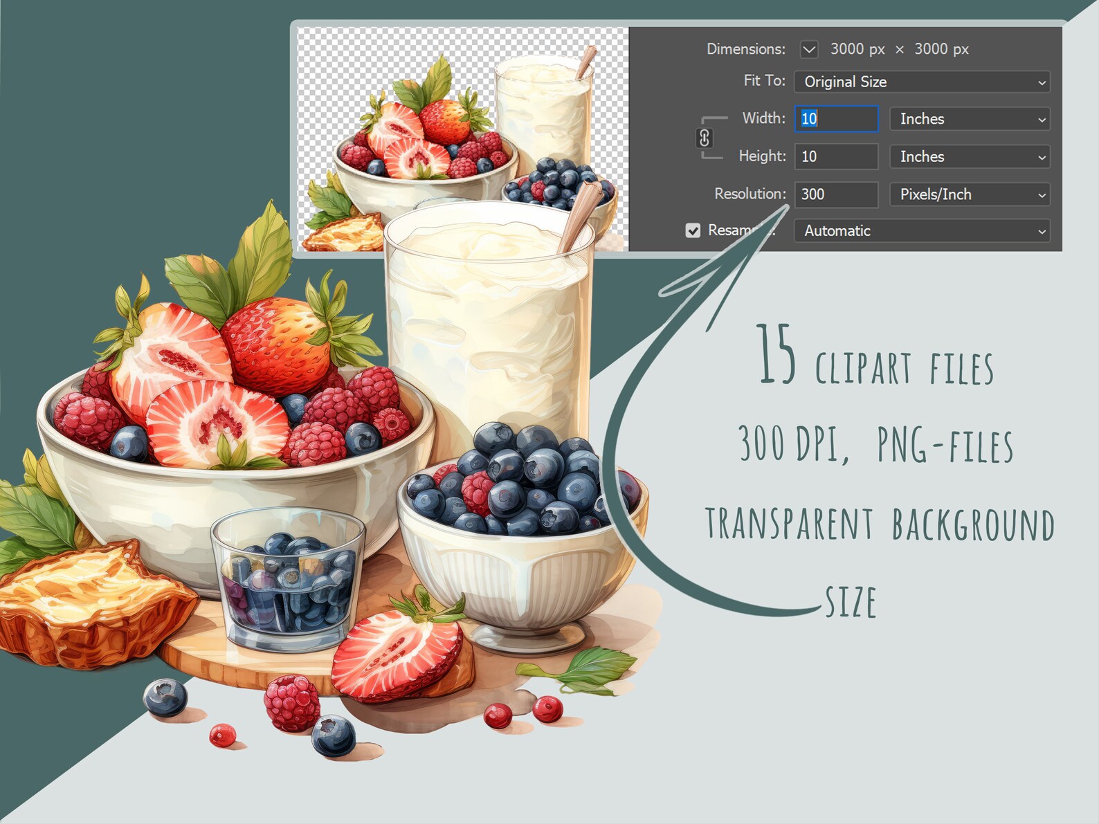 Watercolor Breakfast Clipart, 15 High Quality PNG, Watercolor Food ...