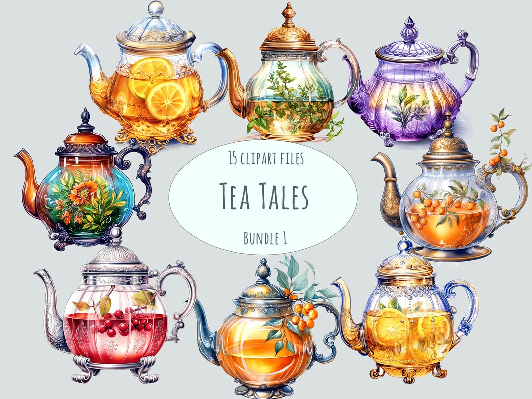 Watercolor Tea Party Clipart, 15 High Quality Png, Teapot Tea Time Clip ...
