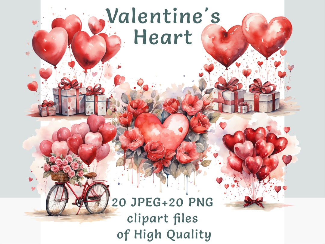 Watercolor Valentine Day Clipart, 20 High Resolution PNG and JPEG ...
