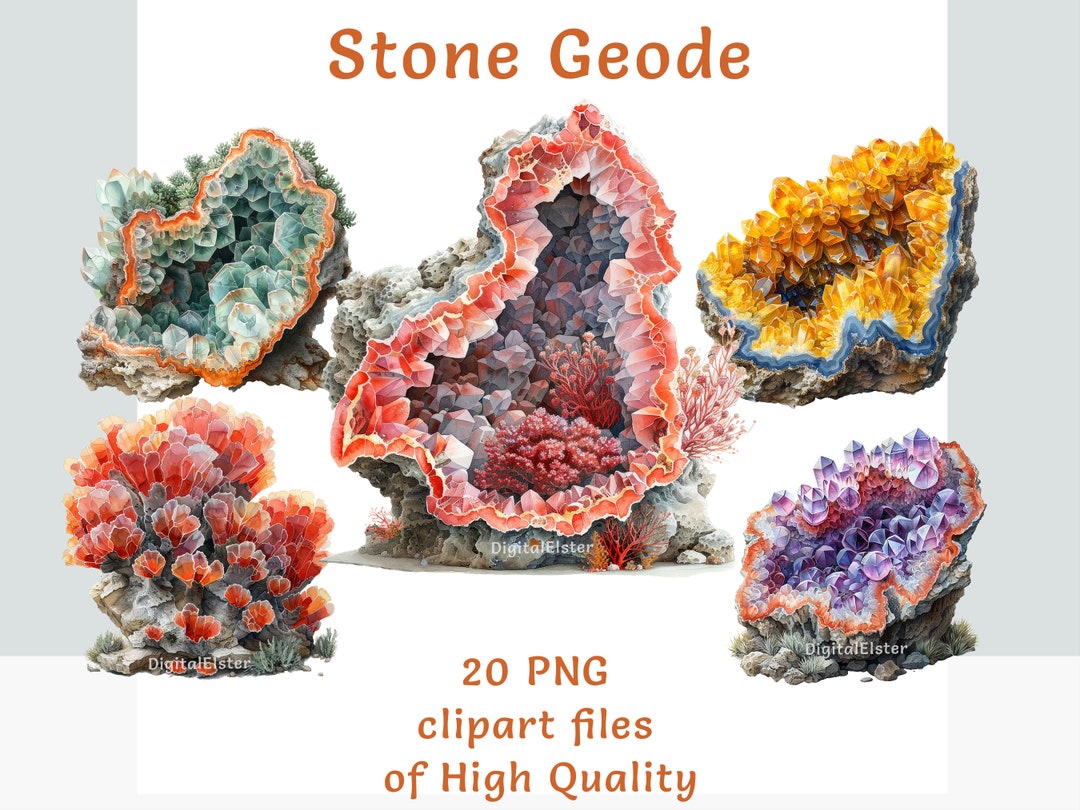 Crystal Geode Clipart 25 Watercolor PNG Files for Commercial Use ...