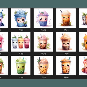 Kawaii Bubble Tea Clipart | Cute Boba Tea PNG JPEG Set for Digital ...
