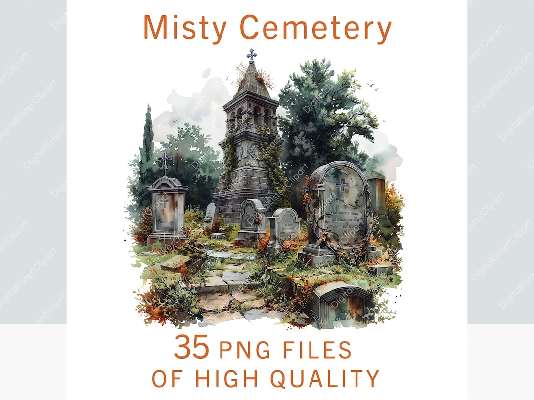 Cemetry Clipart | 35 PNG Files | Watercolor Graveyard Illustrations ...