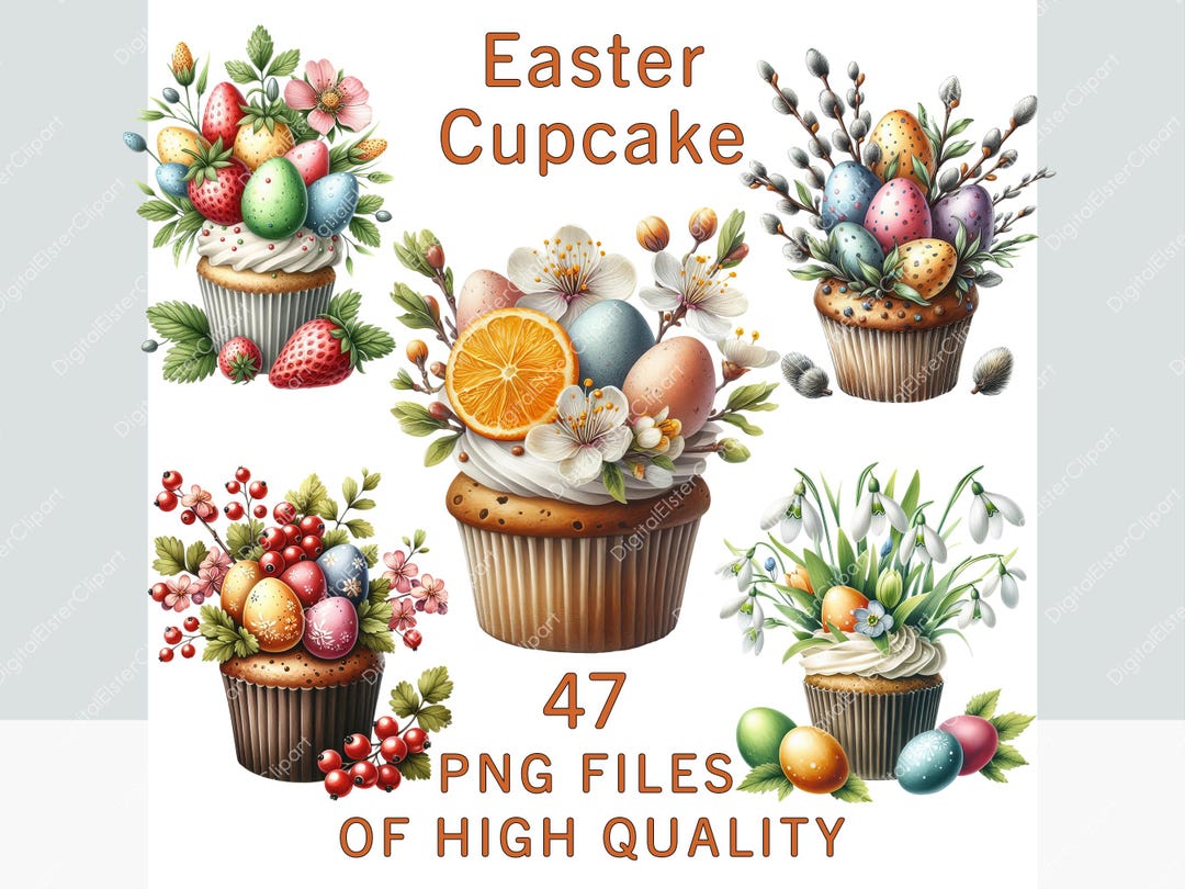 Easter Cupcake Clipart Bundle, Watercolor Food Clipart, Commercial Use ...