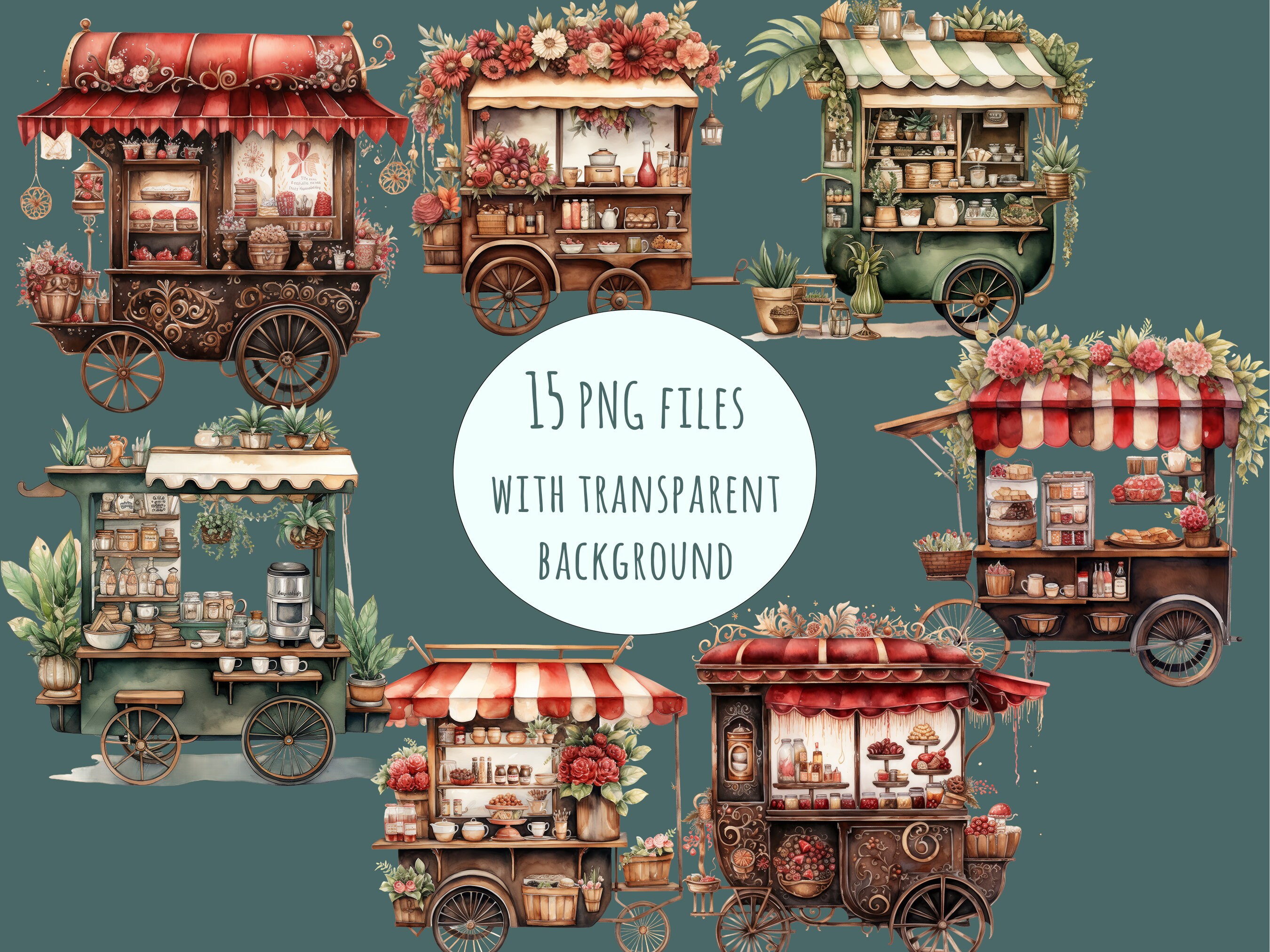 Food Cart Clipart Bundle, Watercolor Food Clipart, Commercial Use ...