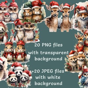 Watercolor Christmas Animals Clipart 20 High Quality PNG and - Etsy