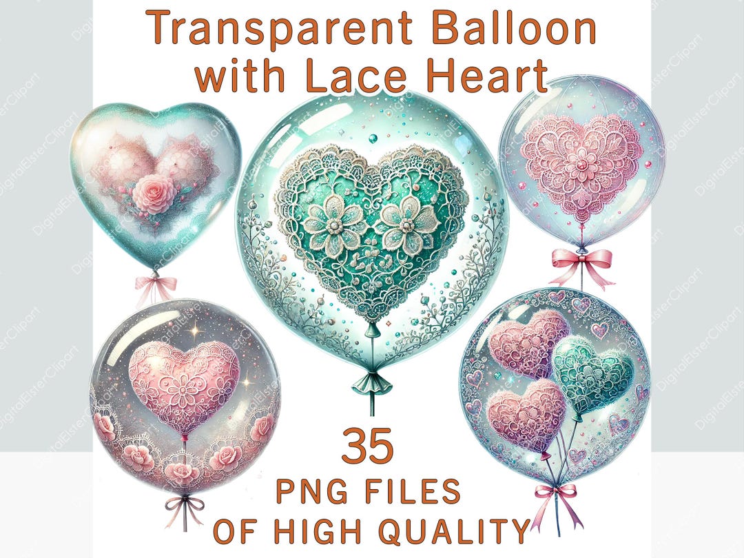 Balloon Clipart | Heart Clipart | 35 PNG Files | Watercolor Lace Heart ...