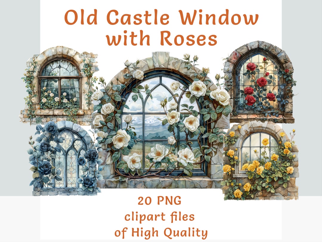 Old Castle Window Clipart - 20 Watercolor PNG Files, Instant Download ...