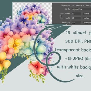 Rainbow Flower Clipart for Commercial Use - 15 Colorful Watercolor PNG ...