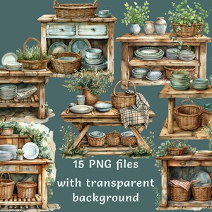 Rustic Kitchen Table Clipart | 15 Farmhouse PNG | Vintage Wooden Table ...