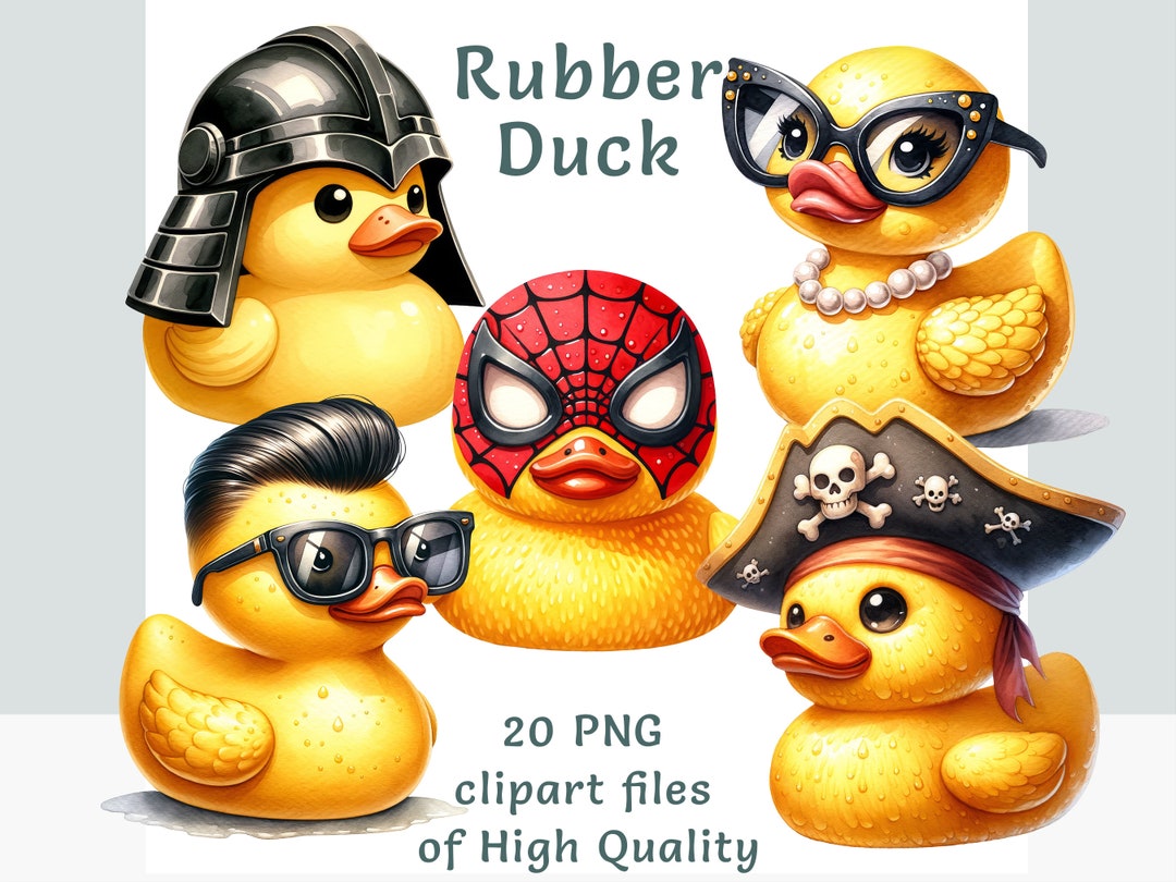 Yellow Rubber Duck Clipart Set, 20 Watercolor PNG for Commercial Use ...