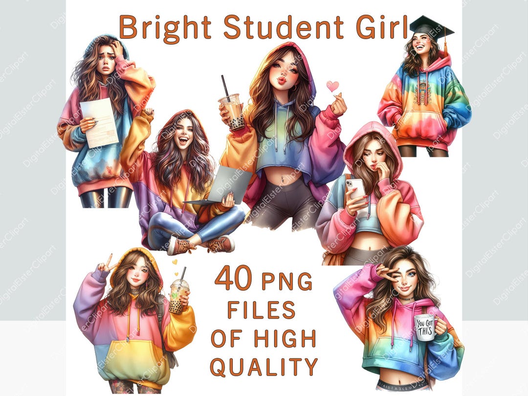 Student Clipart | Girl Clipart | 40 PNG Files | Watercolor Happy ...