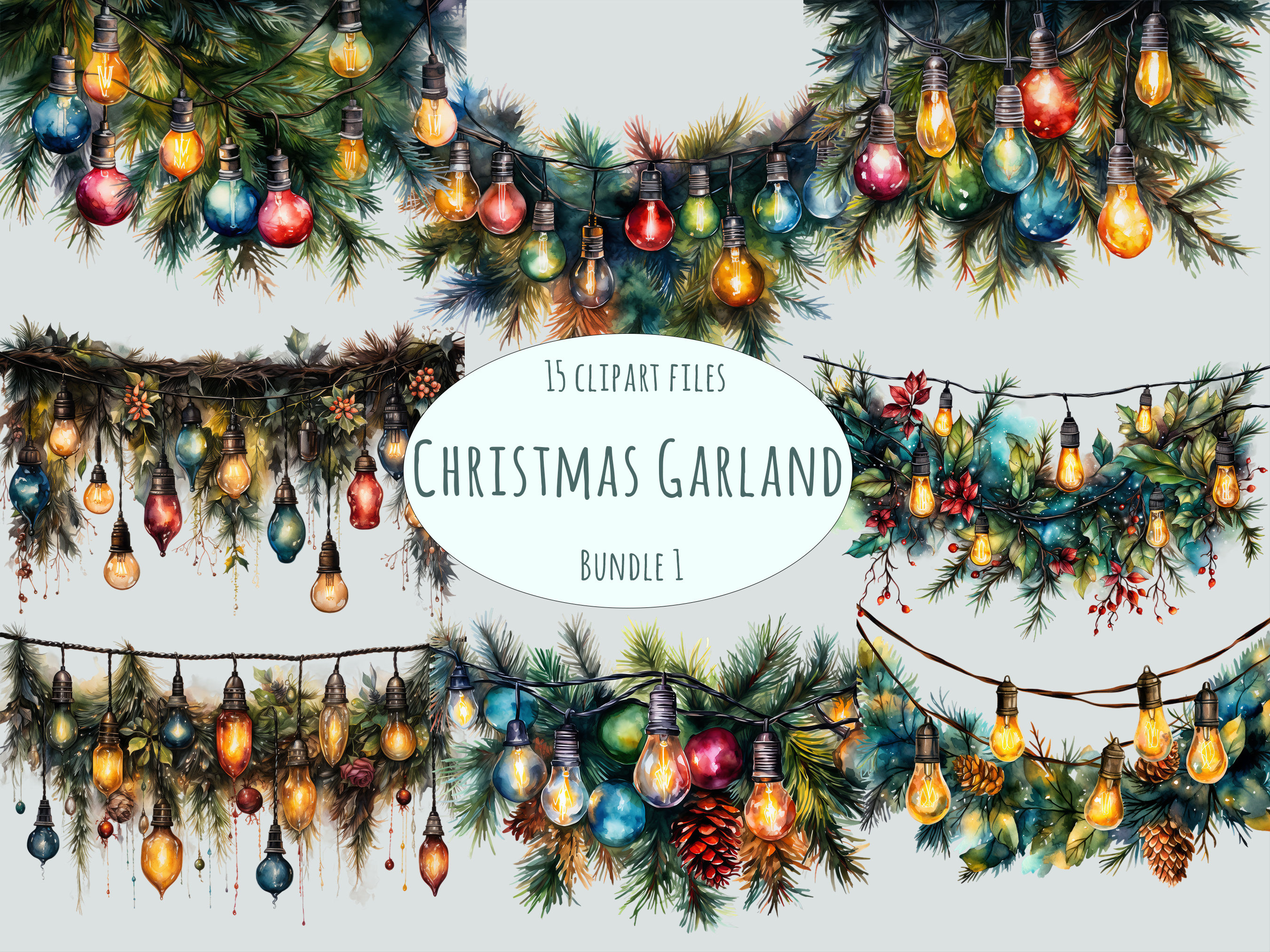 Watercolor Garland Clipart 15 High Quality PNG Files Swag Illustrations ...