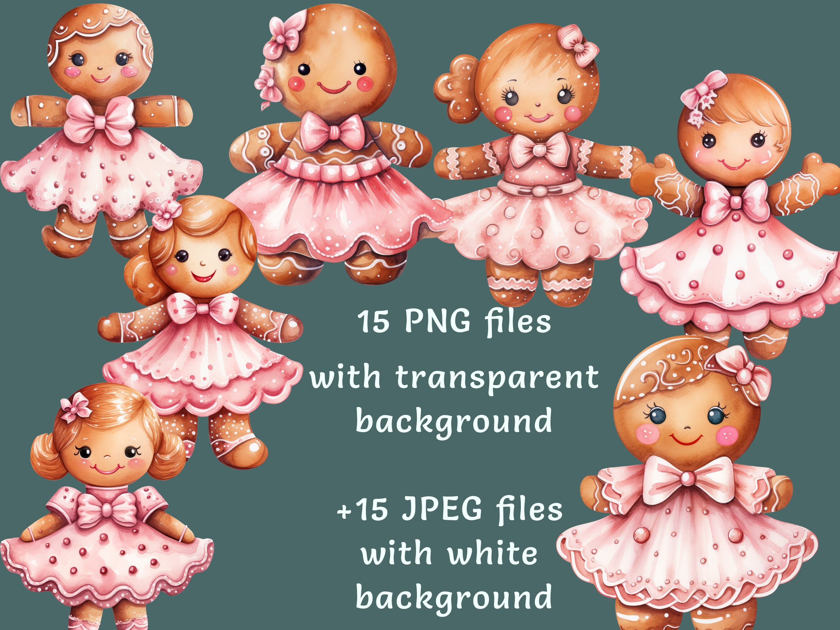 Gingerbread Woman Clipart, 15 High Quality PNG and JPEG, Christmas ...