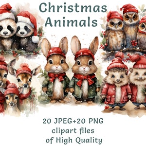 Watercolor Christmas Animals Clipart 20 High Quality PNG and - Etsy