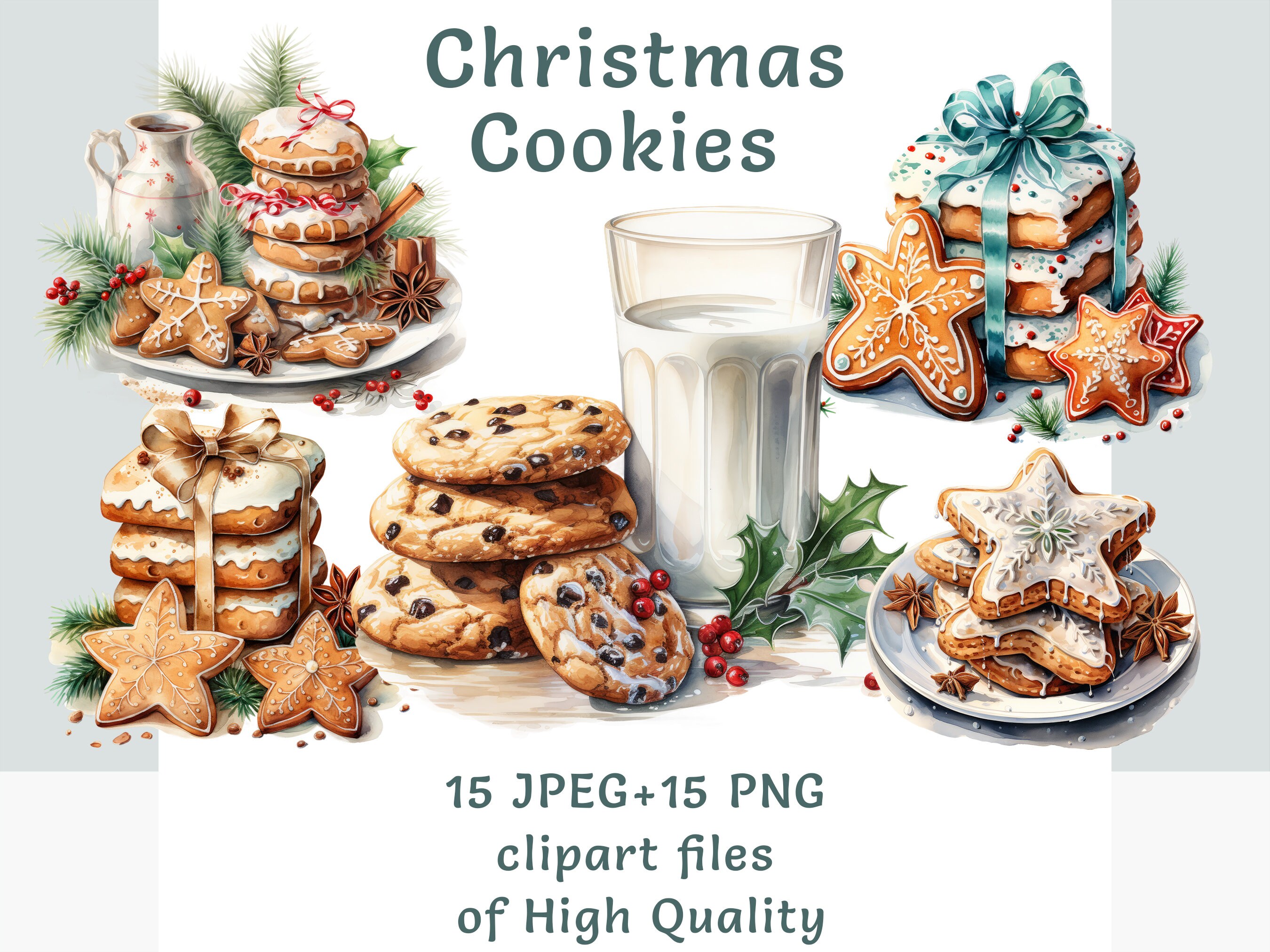 Gingerbread Cookies Clipart Bundle, Watercolor Baking Clipart ...