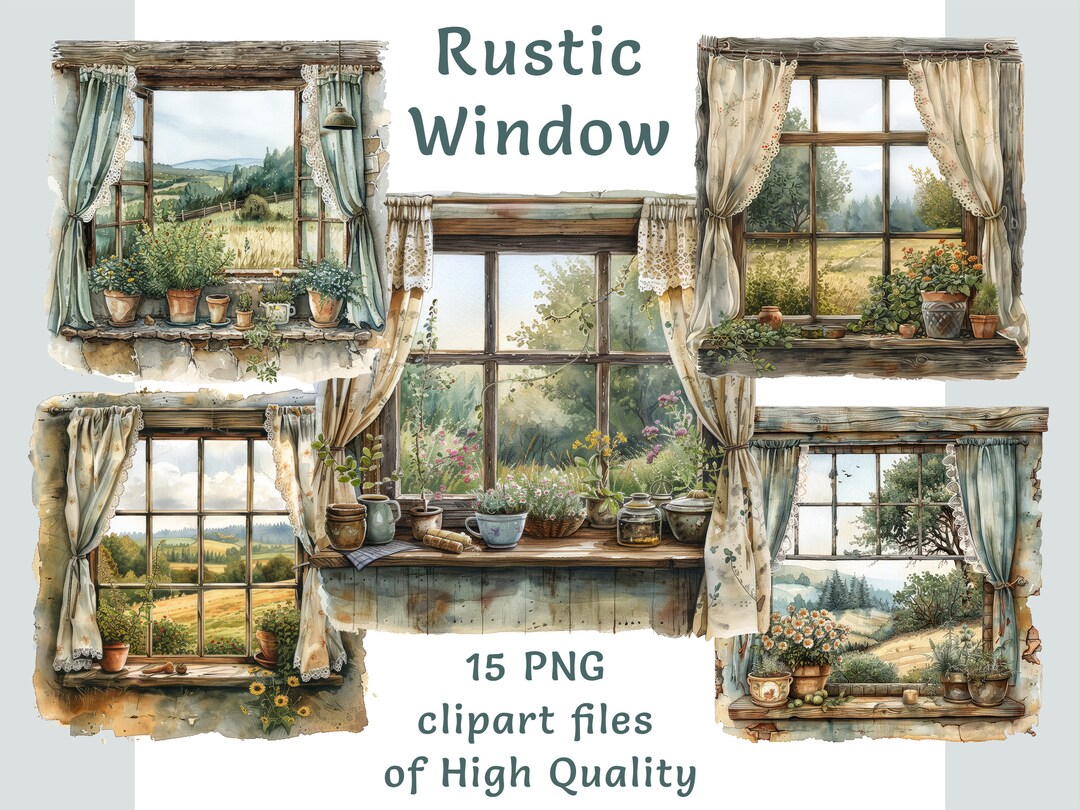 Rustic Window Watercolor Clipart Collection: 15 PNG Files for ...