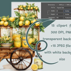 Watercolor Lemon Cart Clipart, 15 High Quality PNG and JPEG, Lemonade ...
