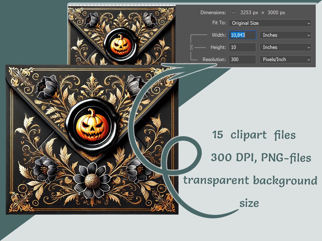 Halloween Clipart, Gothic Envelopes, Skull Seal, 15 High-quality PNG ...