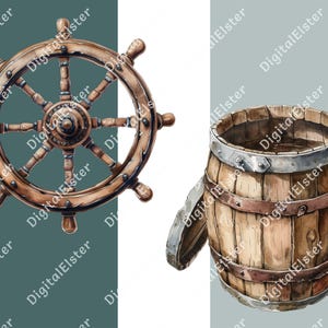 Nautical Clipart Collection, 20 Watercolor Ship, Map and Compas PNG ...